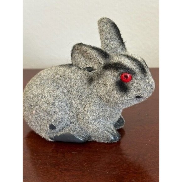 Unknown | Toys | Vintage Grey Flocked Bunny Rabbit Coin Bank With ...